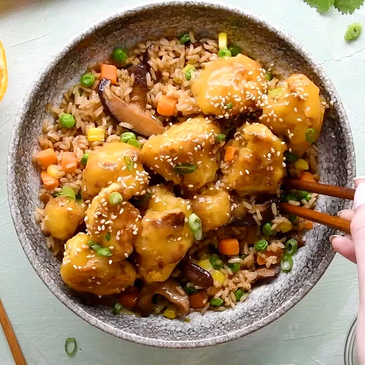 Vegetarian Orange "Chicken" With Fried Rice Recipe | FreshDirect