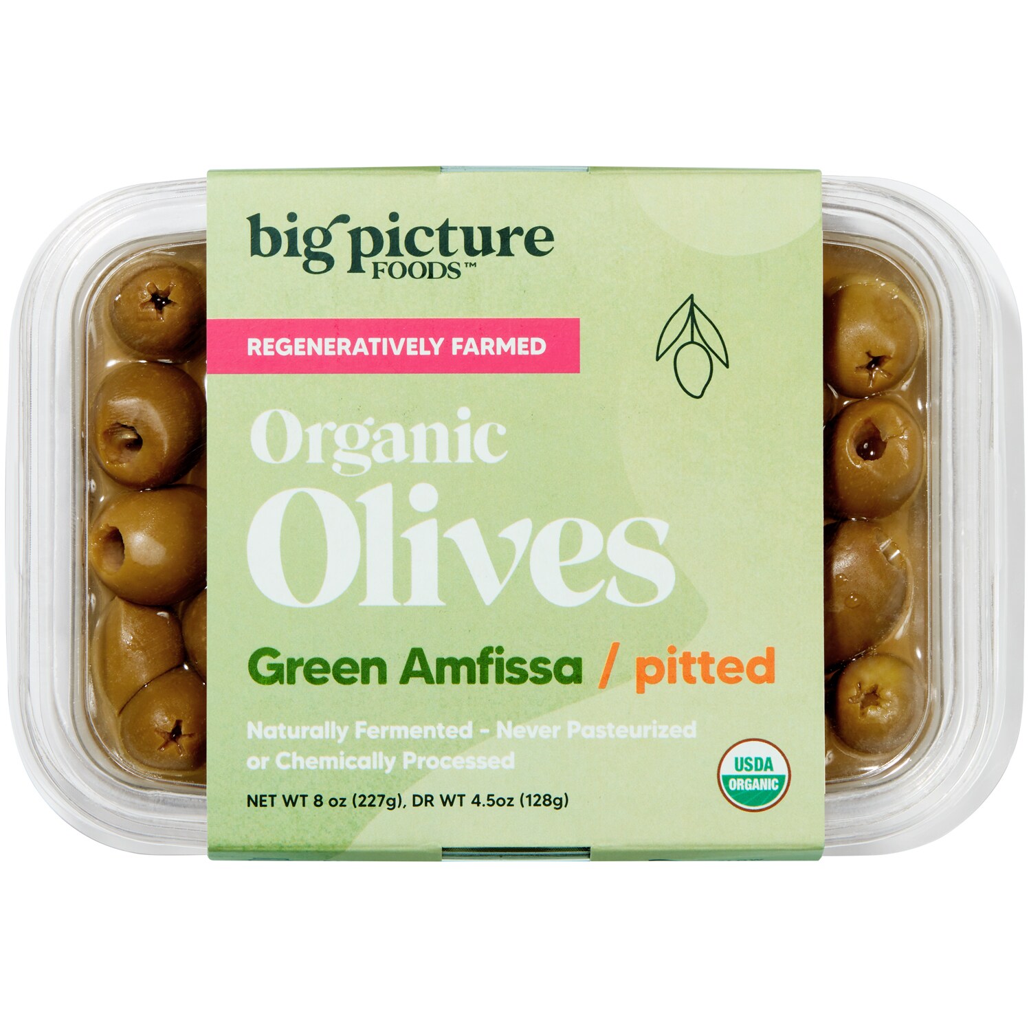Big Picture Foods Organic Pitted Green Amfissa Olives | FreshDirect