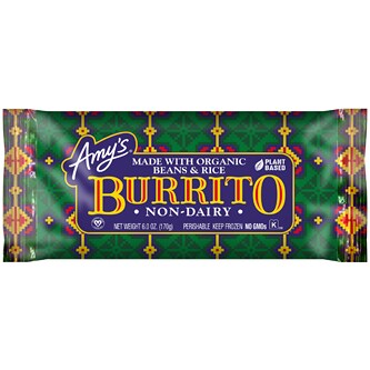 Order Amy's Cheddar Cheese, Bean & Rice Burrito, Frozen | Fast Delivery