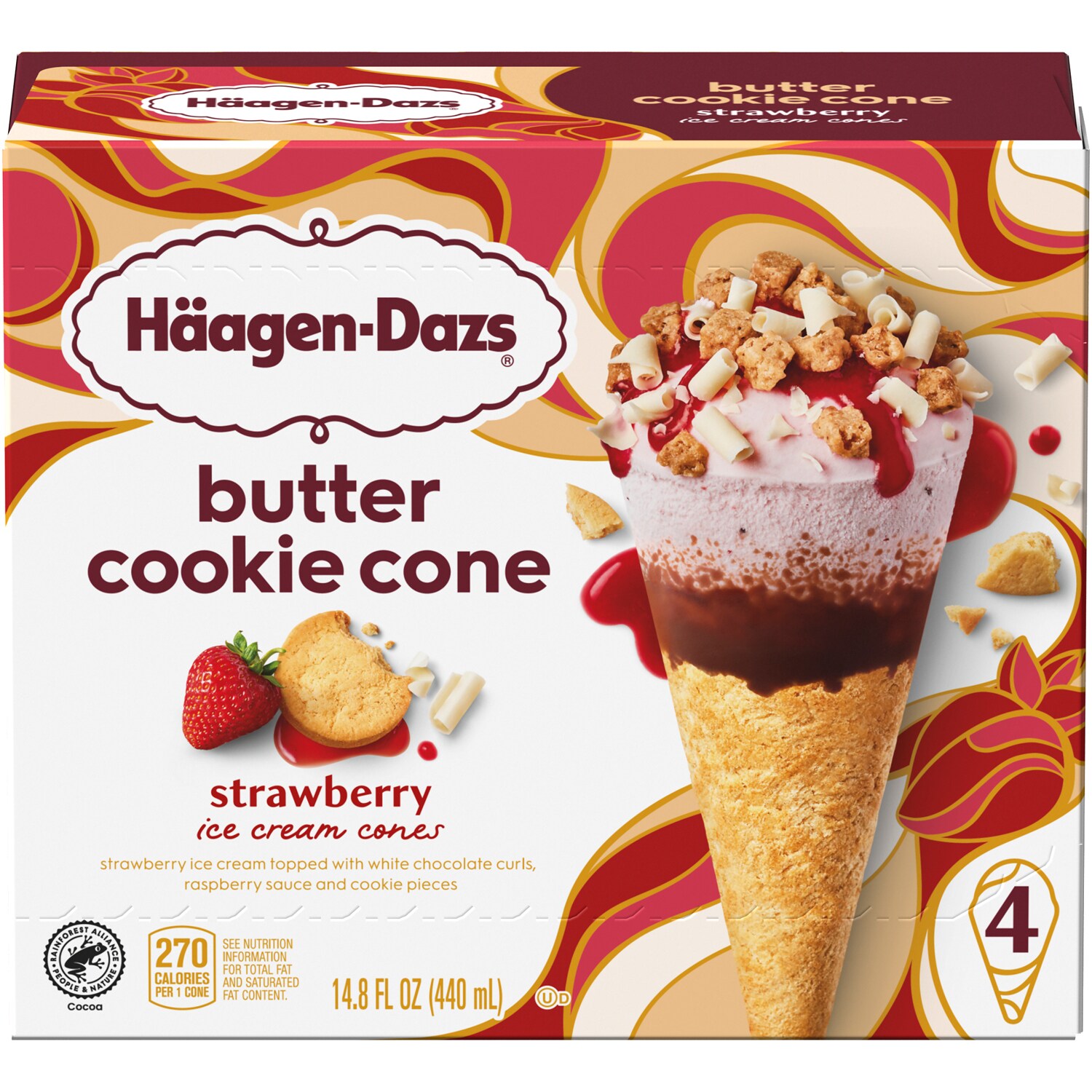 Haagen-Dazs Ice Cream Butter Cookie Cones, Strawberry | FreshDirect