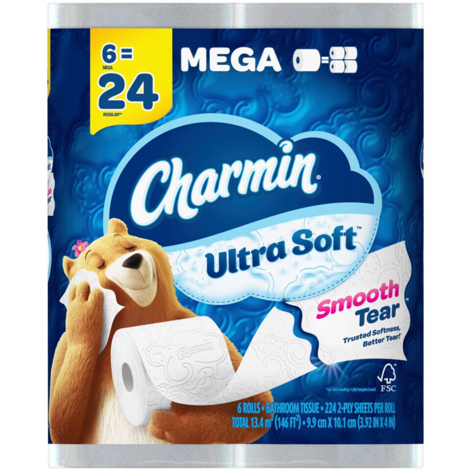 Charmin Ultra Soft Bathroom Tissue, Mega Rolls 6ct | FreshDirect
