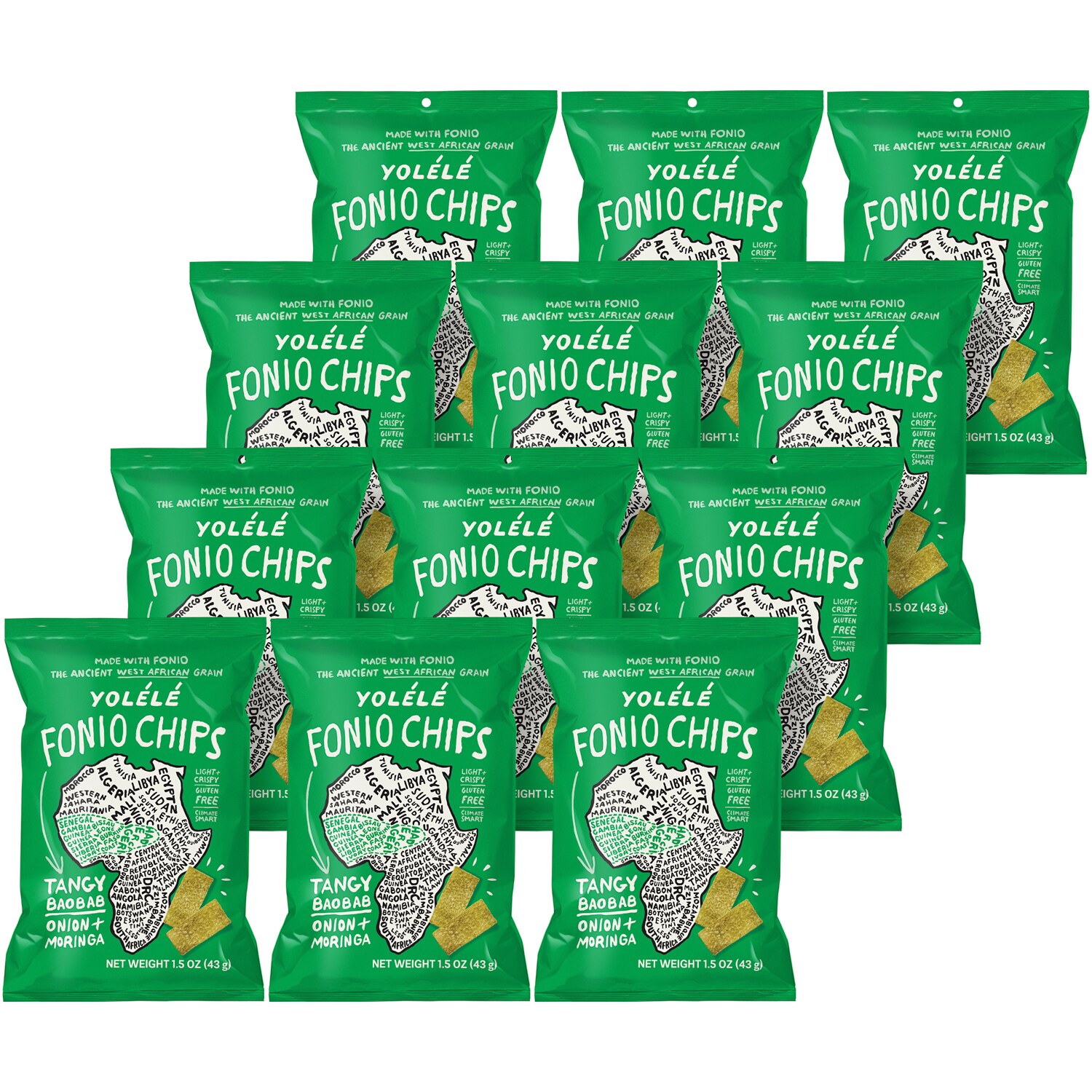 Yolélé Fonio Chips, Baobab, Onion + Moringa 12ct | FreshDirect