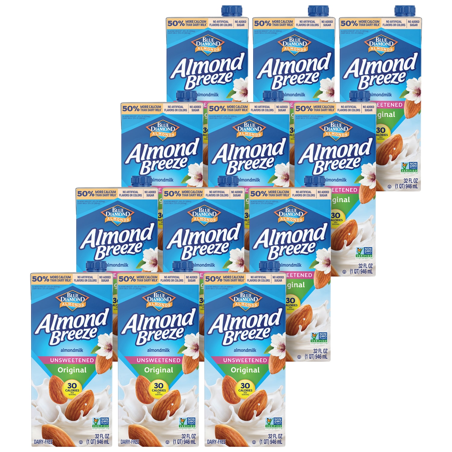 Blue Diamond Almond Milk, Unsweetened Original, 12ct | FreshDirect